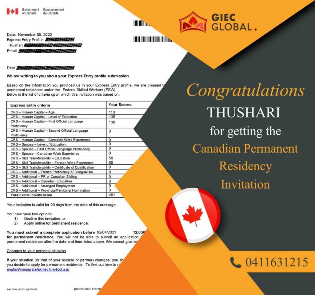 Canada PR Invitation Approved of Thushari Jayas - GIEC Global
